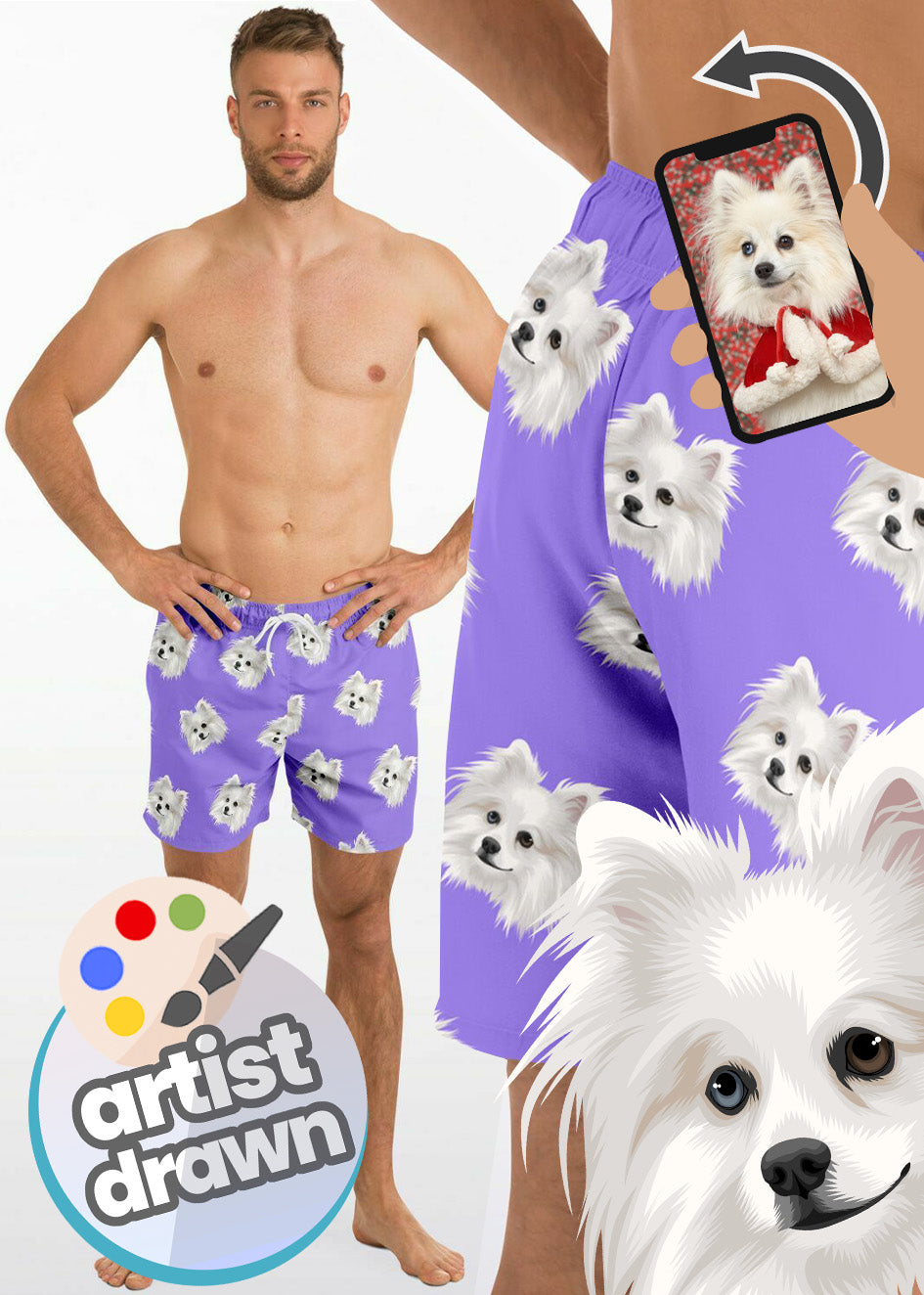 Custom Board Shorts Adult & Youth - Orig. Face Art (Dog, Cat, Human Fa ...