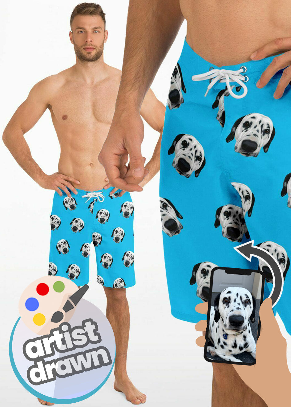 Custom Board Shorts Adult & Youth - Orig. Face Art (Dog, Cat, Human Fa ...